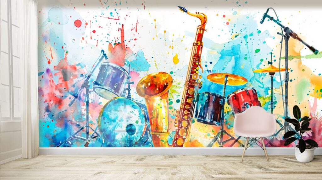 Watercolor Musical Instruments Mural Wallpaper - Magicdecor®