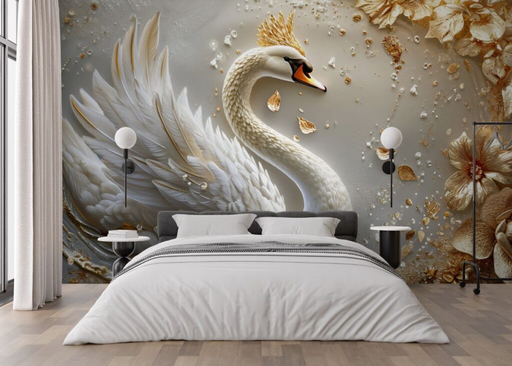 Golden Swan Blossom Mural Wallpaper - Magicdecor®