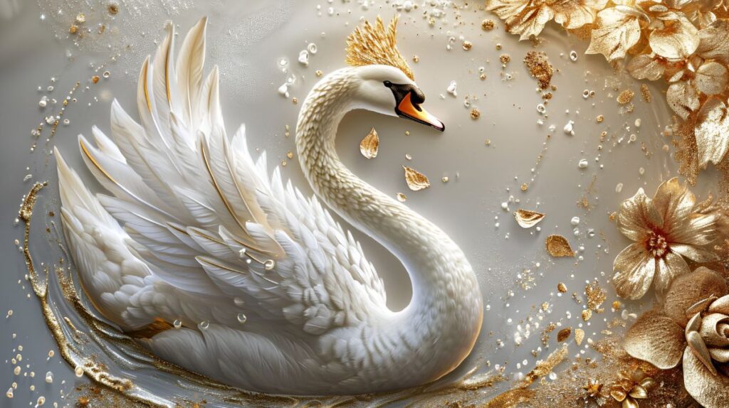 Golden Swan Blossom Mural Wallpaper - Magicdecor®