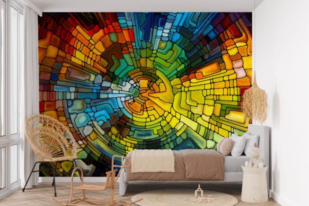Multi-Colored Stained Mirror Wallpaper Mural - Magicdecor®