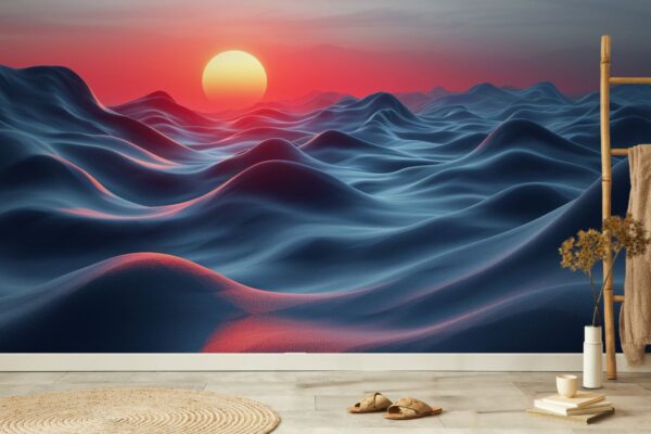Abstract Sunset and Waves Painting Mural Wallpaper - Magic Decor