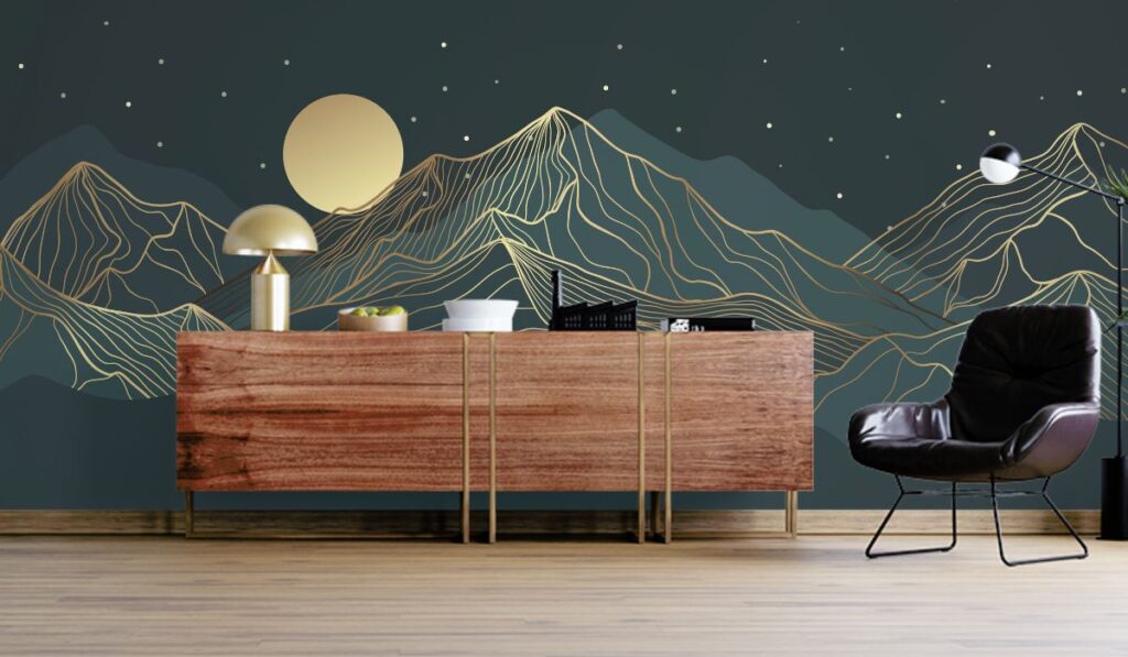 Golden Mountain and Moon Wallpaper Mural - Magicdecor®