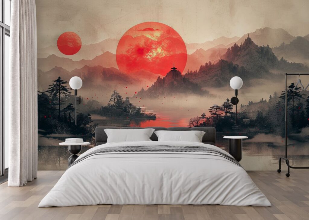 Traditional Japanese Style Landscape Watercolor Painting Mural ...