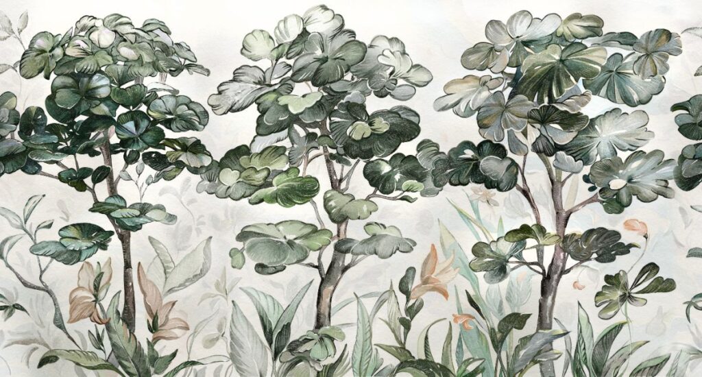 Watercolor Japanese Botanic Forest Mural Wallpaper - Magic Decor