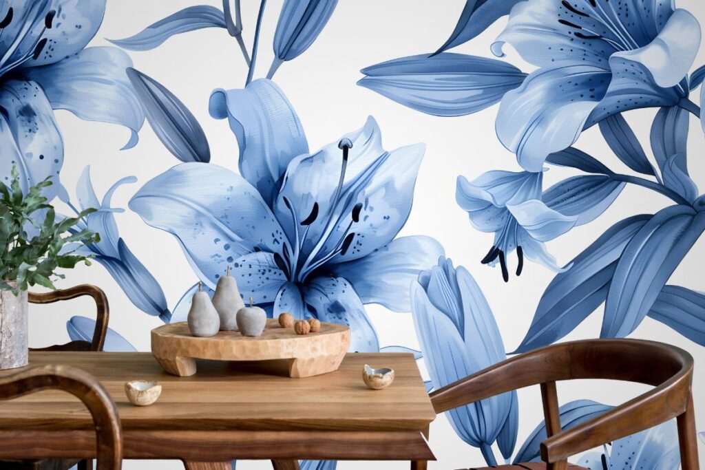 Aesthetic Blue Lilies Wallpaper Mural - Magicdecor®