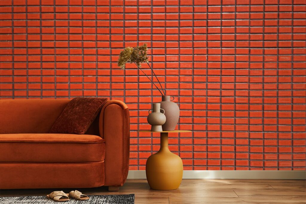 Terracotta Colored Mosaic Wall Tiles Wallpaper Mural - Magicdecor®