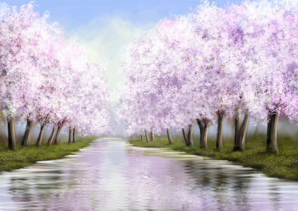 Beautiful Spring in The Park Oil Painting Wallpaper - Magicdecor®