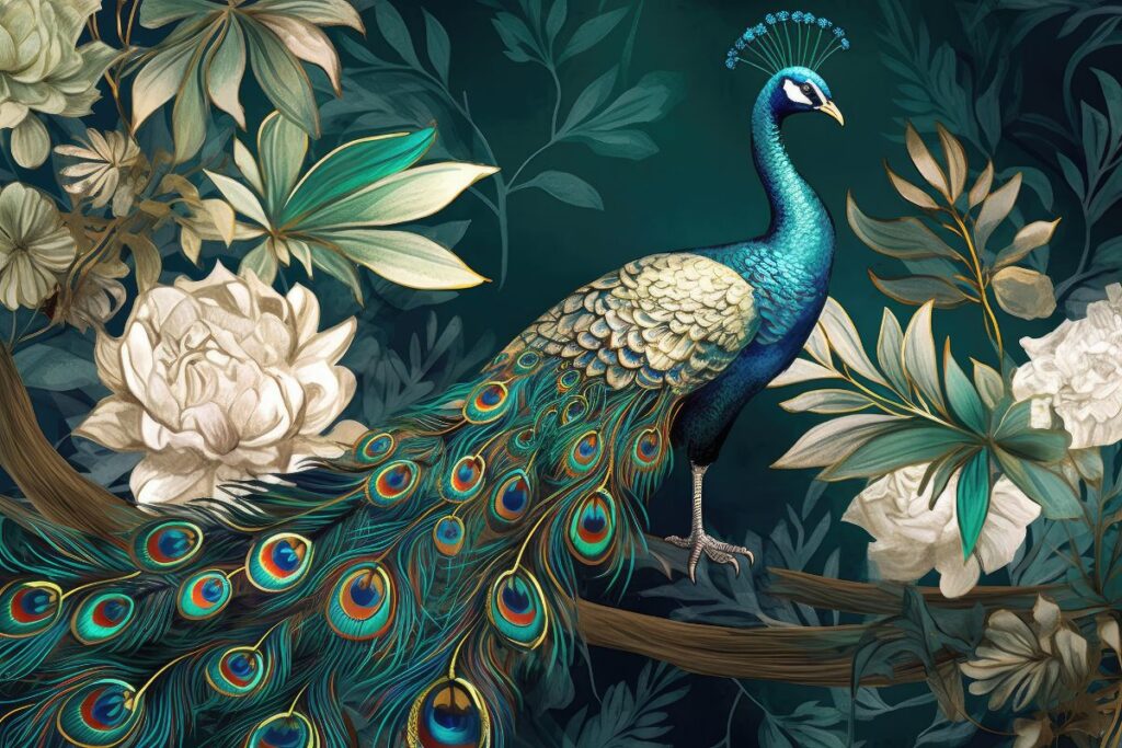 Mayur Vihar, Beautiful Peacock in Lush Forest Mural Wallpaper - Magicdecor®