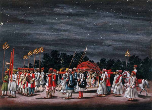 Indian Wedding Procession by Night Painting Wallpaper Mural - Magicdecor®