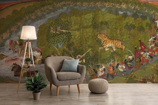 Tiger Hunt Painting Wallpaper Mural - Magicdecor®