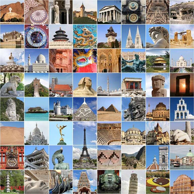 Travel Theme World Famous Landmarks Collage Wallpaper Mural - Magicdecor®
