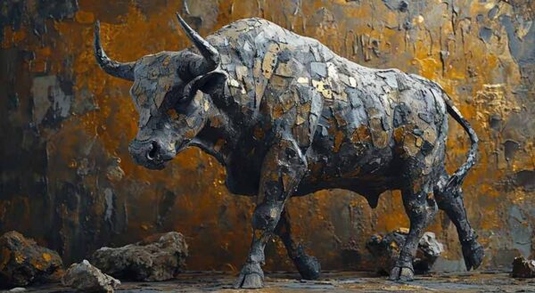 Elegant Statue of a Mighty Bull Wallpaper Mural - Magicdecor®