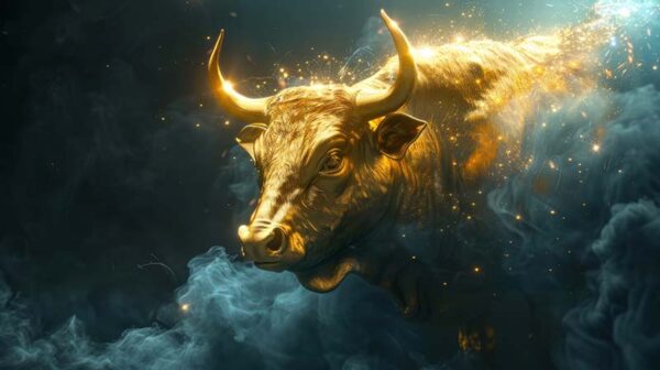 Mystical Golden Bull Sparkling Aura Wallpaper Mural - Magicdecor®