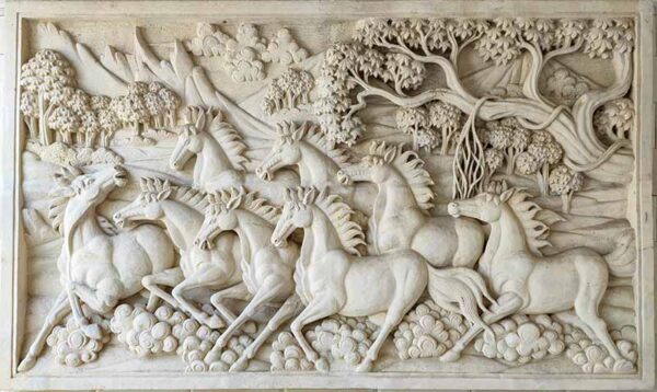 Galloping Horses Sculpture on White Wall Mural Wallpaper - Magicdecor®