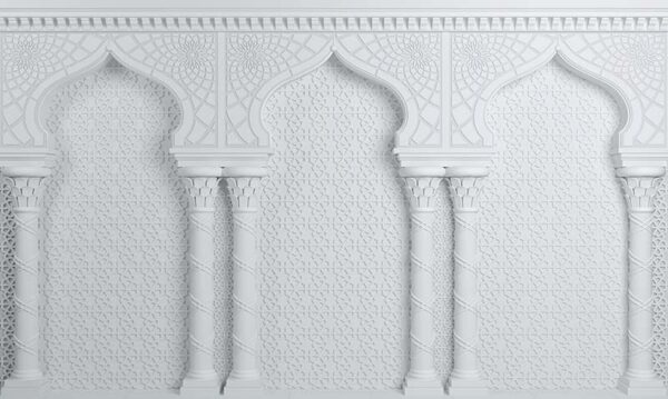 White Oriental Arcade Palace Wallpaper Mural - Magicdecor®