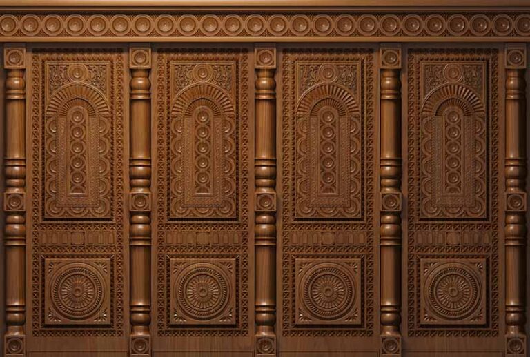 Carved Oriental Wood Effect Panel Wallpaper Mural - Magicdecor®