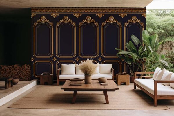 Classic Black and Gold Wood Texture Panel Wallpaper Mural - Magicdecor®