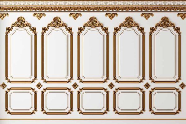 Royal White and Gold Wood Effect Panel Wallpaper Mural - Magicdecor®