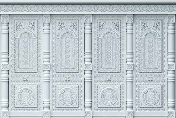 Serene White Carved Oriental Wood Texture Wallpaper Mural - Magicdecor®