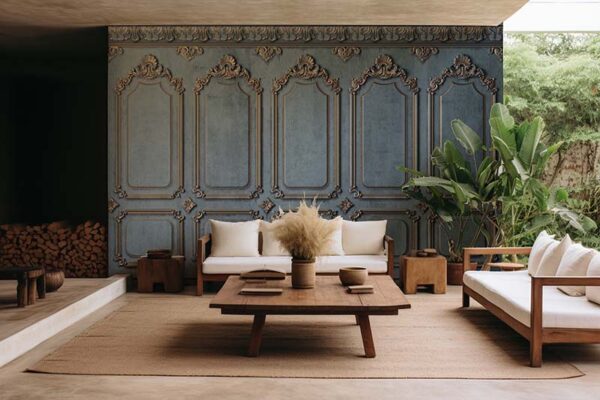 Vintage Bluish Gold Stucco Effect Panel Wallpaper - Magicdecor®