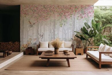Vasant, Spring Forest With Cute Animals and Flowers Wallpaper Mural ...