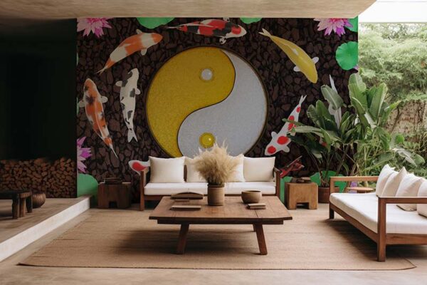 Koi Fish With Yin Yang Feng Shui Wallpaper Mural - Magicdecor®