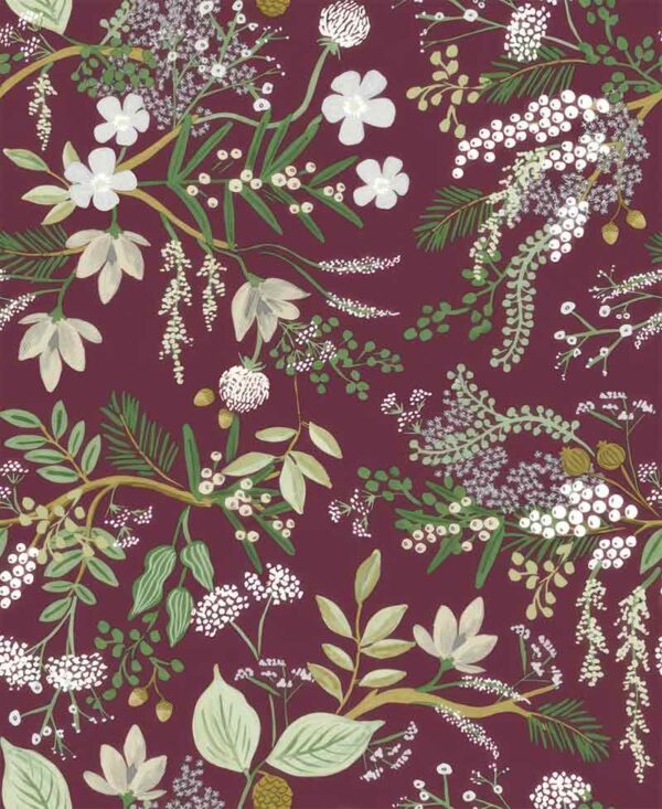 Sangria Flora, Mystic Maroon Floral Wallpaper Mural - Magicdecor®