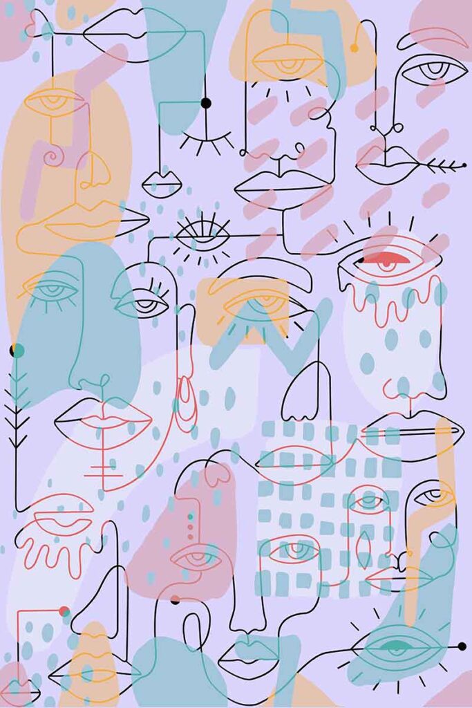 Abhinay, Abstract Expressions Faces Wallpaper Mural, Customized ...