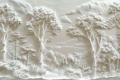 3D Off White Relief Forest Wallpaper Mural - Magicdecor®