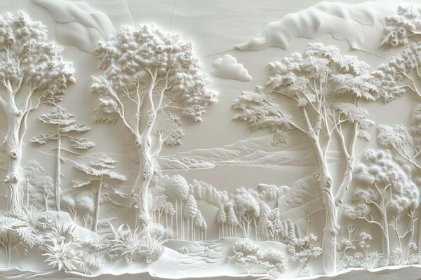 3D Off White Relief Forest Wallpaper Mural - Magicdecor®