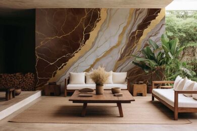 Brown And Off White Abstract Marble Wallpaper Mural - Magicdecor®