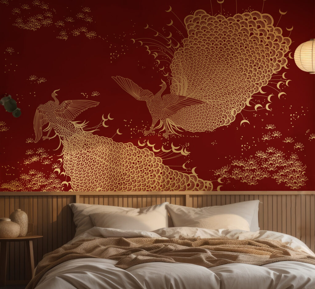 Amara, Scarlet Majesty Peacock Elegance Wallpaper Mural, Customized - Magicdecor®