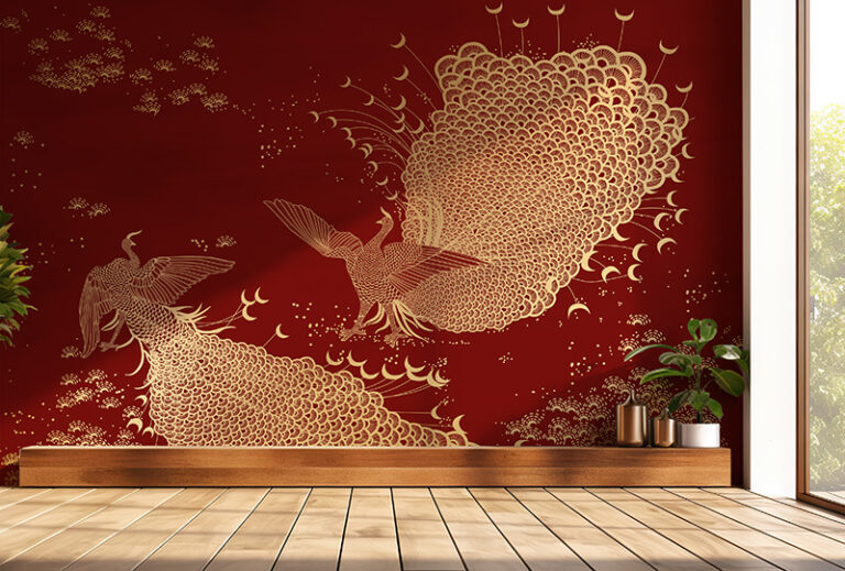 Amara, Scarlet Majesty Peacock Elegance Wallpaper Mural, Customized - Magicdecor®
