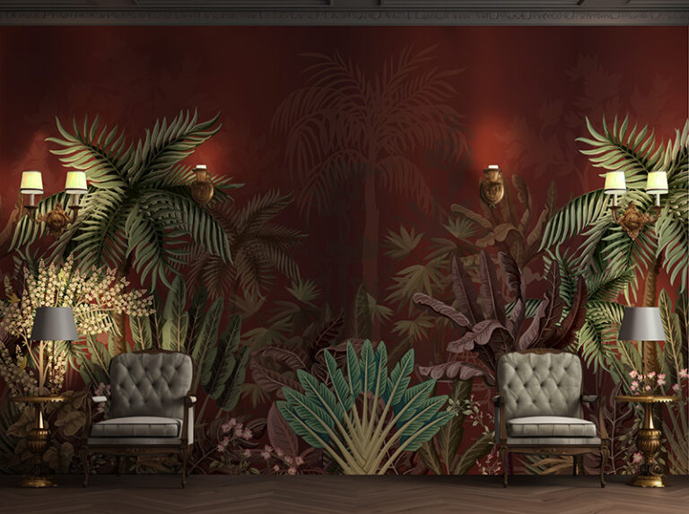 Canopy, Red Tropical Vibes Wallpaper Mural, Customized - Magicdecor®