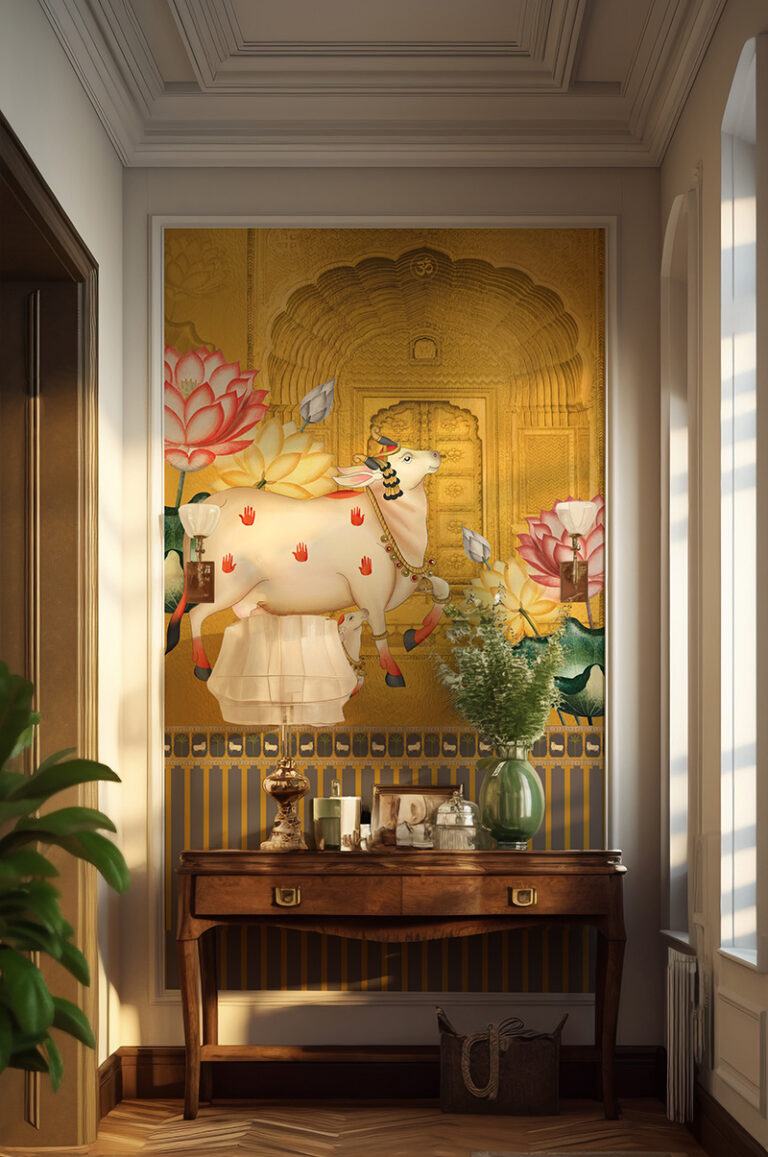 Swarn, Golden Pichwai Gopala Bliss Wallpaper Mural, Customized - Magicdecor®