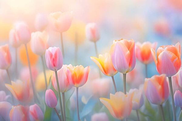 Delicate Pastel Tulips Wallpaper Mural - Magicdecor®
