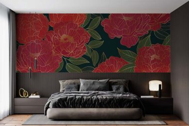 Luxurious Line Art Peonies Flowers Wallpaper Mural - Magicdecor®