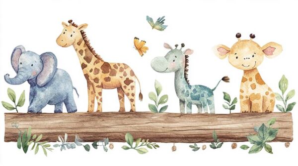 Cute Watercolor Safari Animals Wallpaper Mural - Magicdecor®