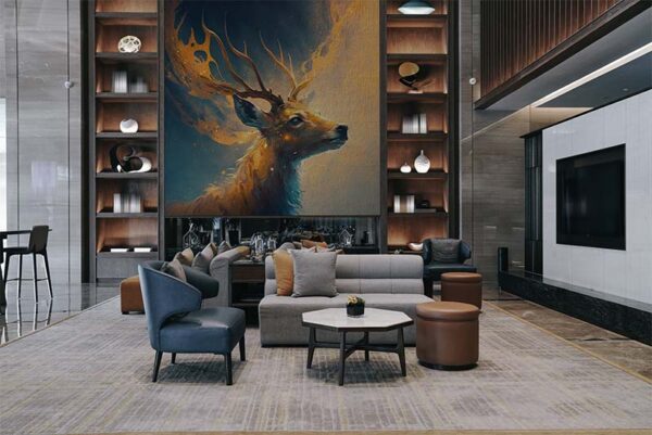 Luminous Stag, Golden Dear Art Wallpaper Mural - Magicdecor®
