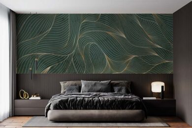Aesthetic Abstract Waves in Gold Line Art Style Wallpaper Mural - Magicdecor®