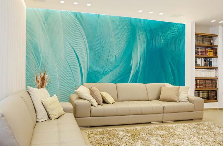 Plumora, Beautiful Blue Turquoise Feather Pattern Wallpaper Mural - Magicdecor®
