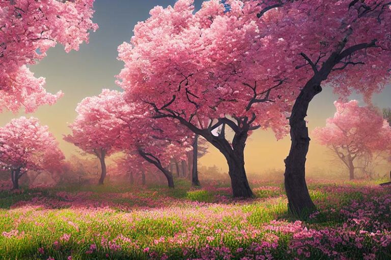 Serene Cherry Blossom Sakura Forest Wallpaper Mural - Magicdecor®