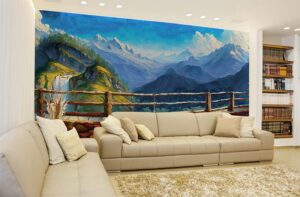 Oil Painting of A Terrace With Beautiful Scenery Wallpaper Mural ...