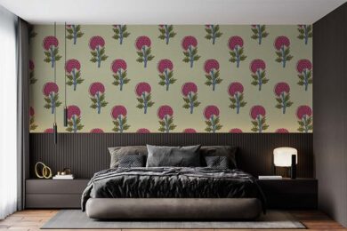 Spring Floral Block Print Wallpaper Mural - Magicdecor®