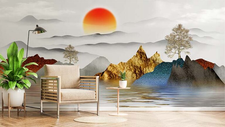 3D Serene Sunset and Mountains Landscape Wallpaper Mural - Magicdecor®