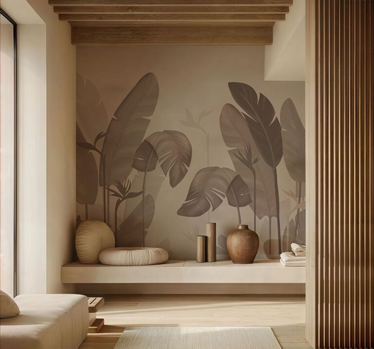 Muted, Serene Tropical Foliage Wallpaper Mural, Customized - Magicdecor®