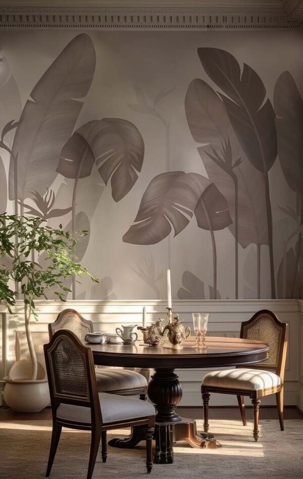 Muted, Serene Tropical Foliage Wallpaper Mural, Customized - Magicdecor®