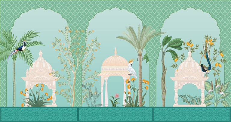 Aangan, Indian Courtyard Jharokha Wallpaper Mural - Magicdecor®