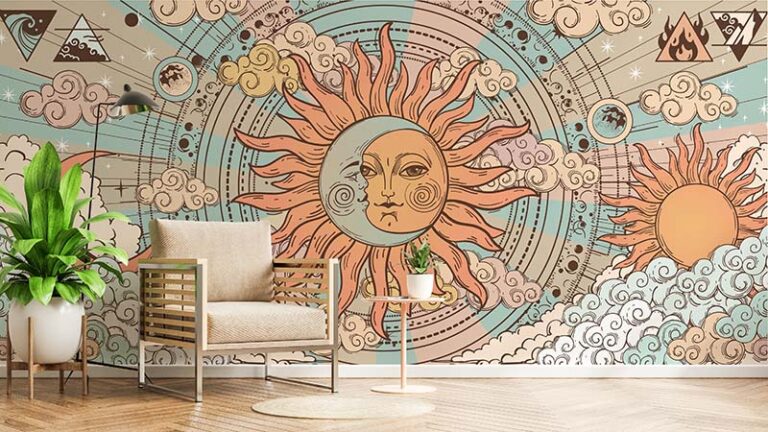 Vintage Sun and Moon Face Signs Wallpaper Mural - Magicdecor®