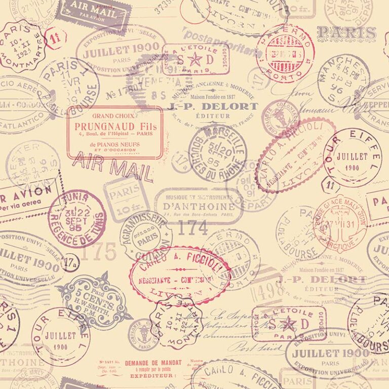 Shabby Vintage Postage Stamps Themed Pattern Wallpaper Mural - Magicdecor®